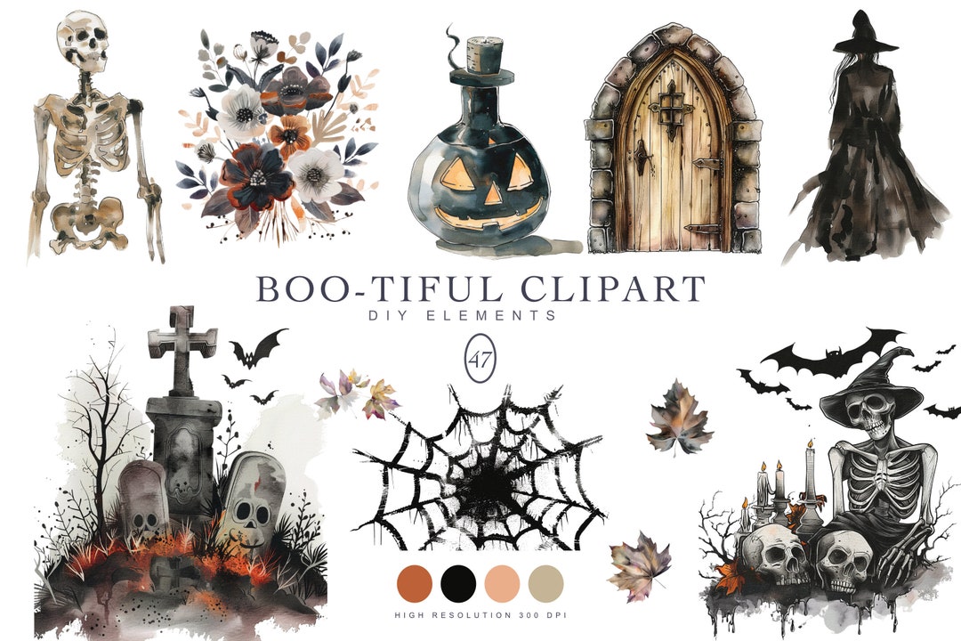 Watercolor Halloween Clipart Spooky Clipart Trick & Treat Clipart Ghost ...