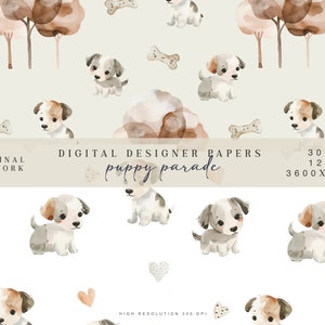 Watercolor Puppy Seamless Patterns - Nursery Decor - Digital Paper Pack ...
