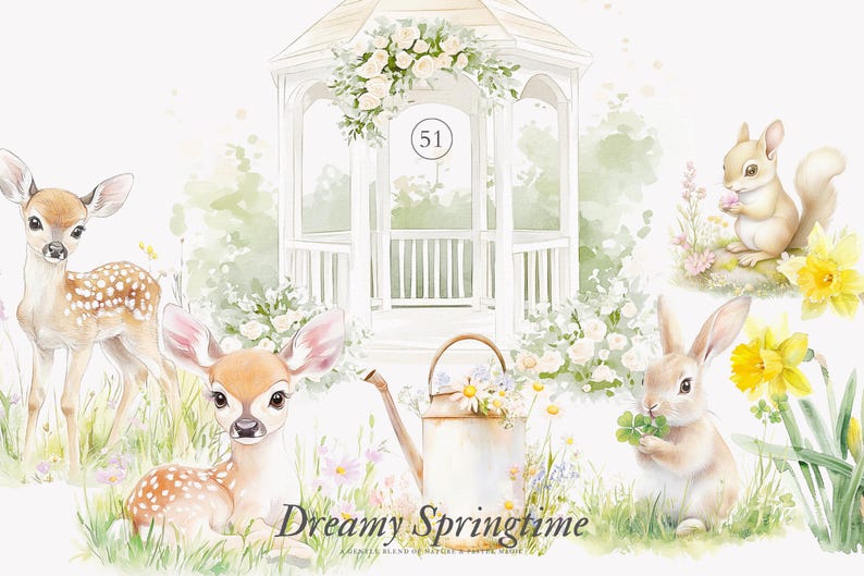 Spring Clipart - Floral Illustration - Bunny Artwork - Watercolor ...