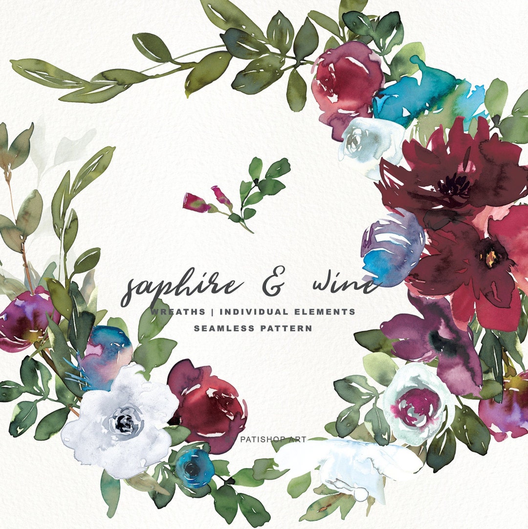 Wine Colors Marsala Roses Floral Wreaths Wedding Decor Seamless ...