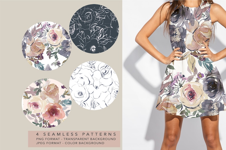 Watercolor Blush Floral Digital Papers, Scrapbook Paper, Seamless ...