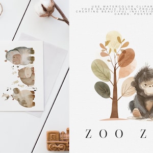 Watercolor Zoo Animal Clipart Bundle, Nursery Clipart, Crocodile, Cute ...