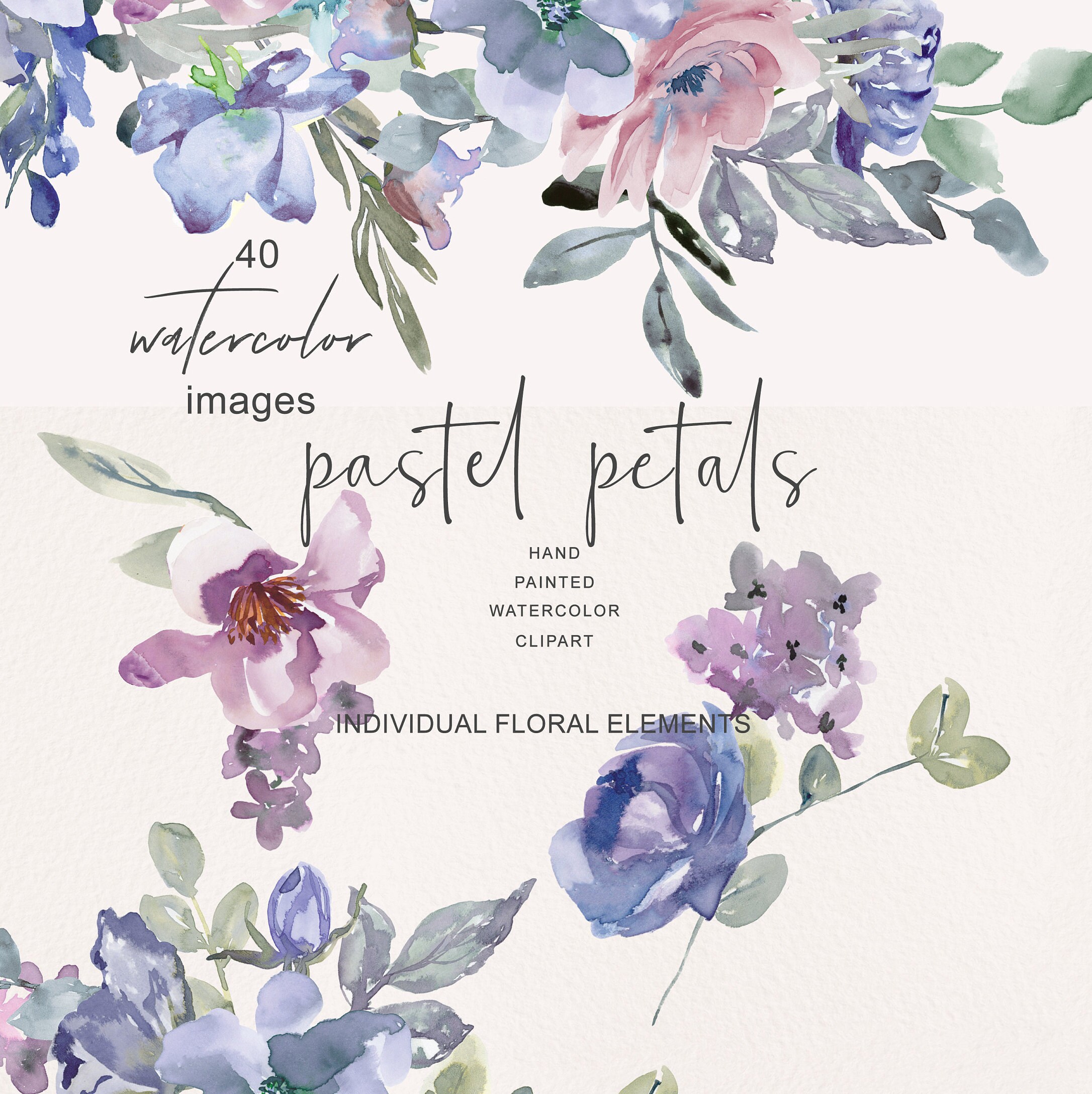 Pastel Petals Watercolor Flowers Clipart Country Floral | Etsy