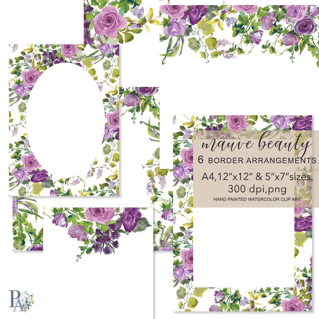 Mauve Beauty Watercolor Flowers Frames Watercolor Border Arrangements ...