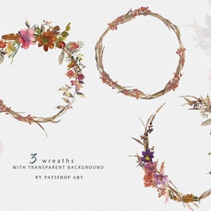 Boho Watercolor Flowers Frames, Hand Painted Boho Floral Wreath Clipar ...