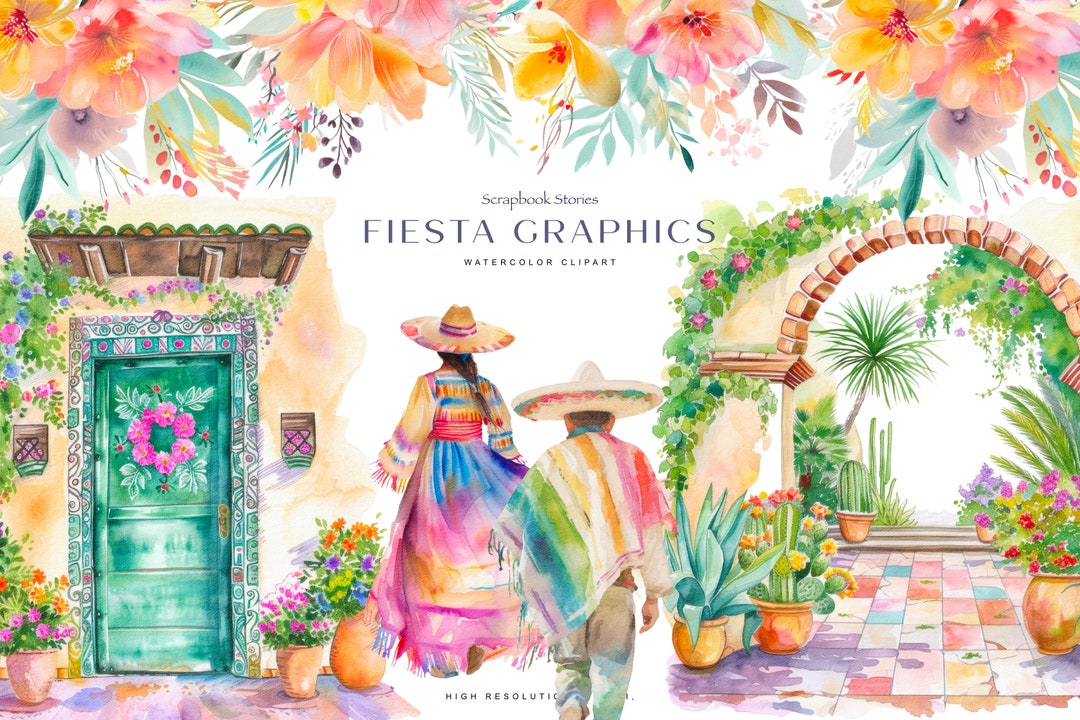 Watercolor Mexican Clipart Set - Fiesta Graphics - Mexico Sceneries ...