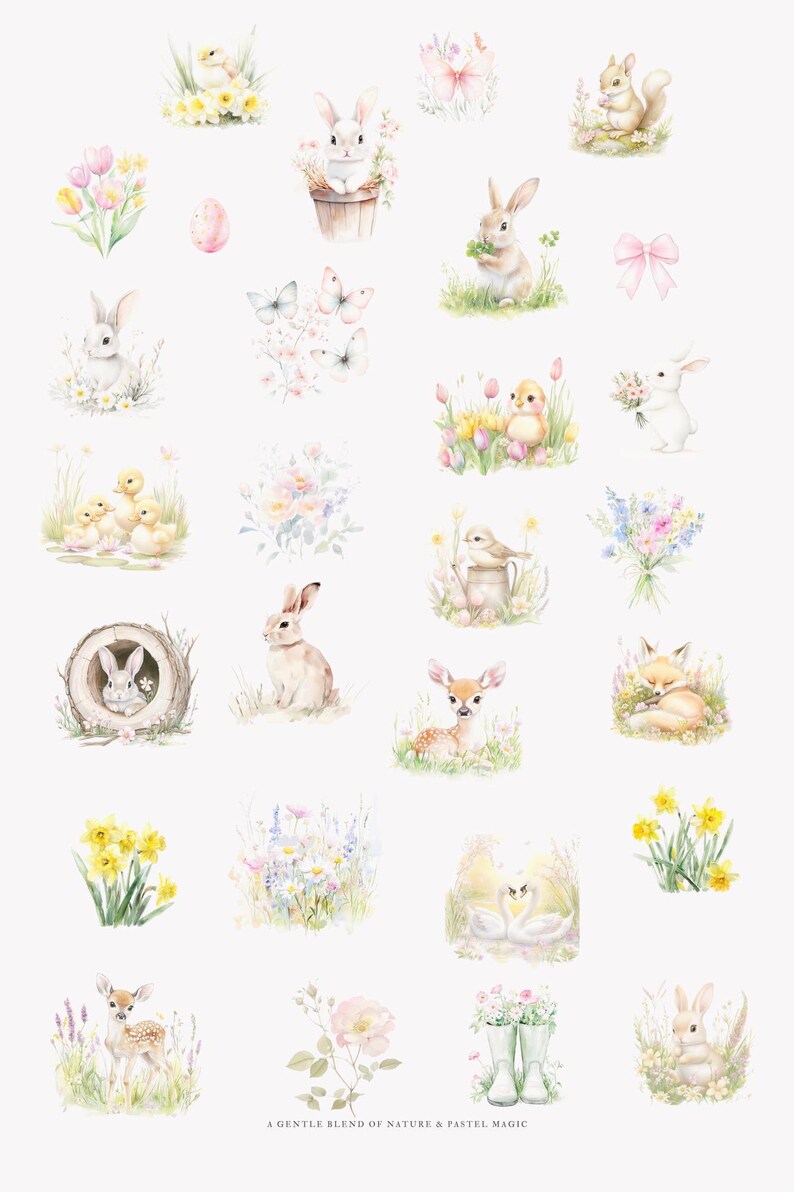 Spring Clipart - Floral Illustration - Bunny Artwork - Watercolor ...