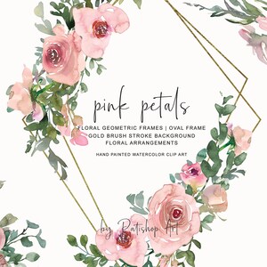 Pink Petals Watercolor Pink Gold Floral Frame Collection - Etsy