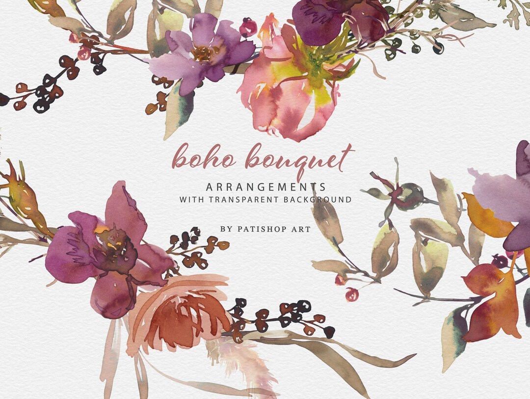 Watercolor Bouquet Clipart - Boho Floral Clipart - Watercolor Autumn ...
