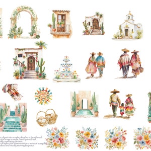Watercolor Mexican Clipart Set - Fiesta Graphics - Mexico Sceneries ...