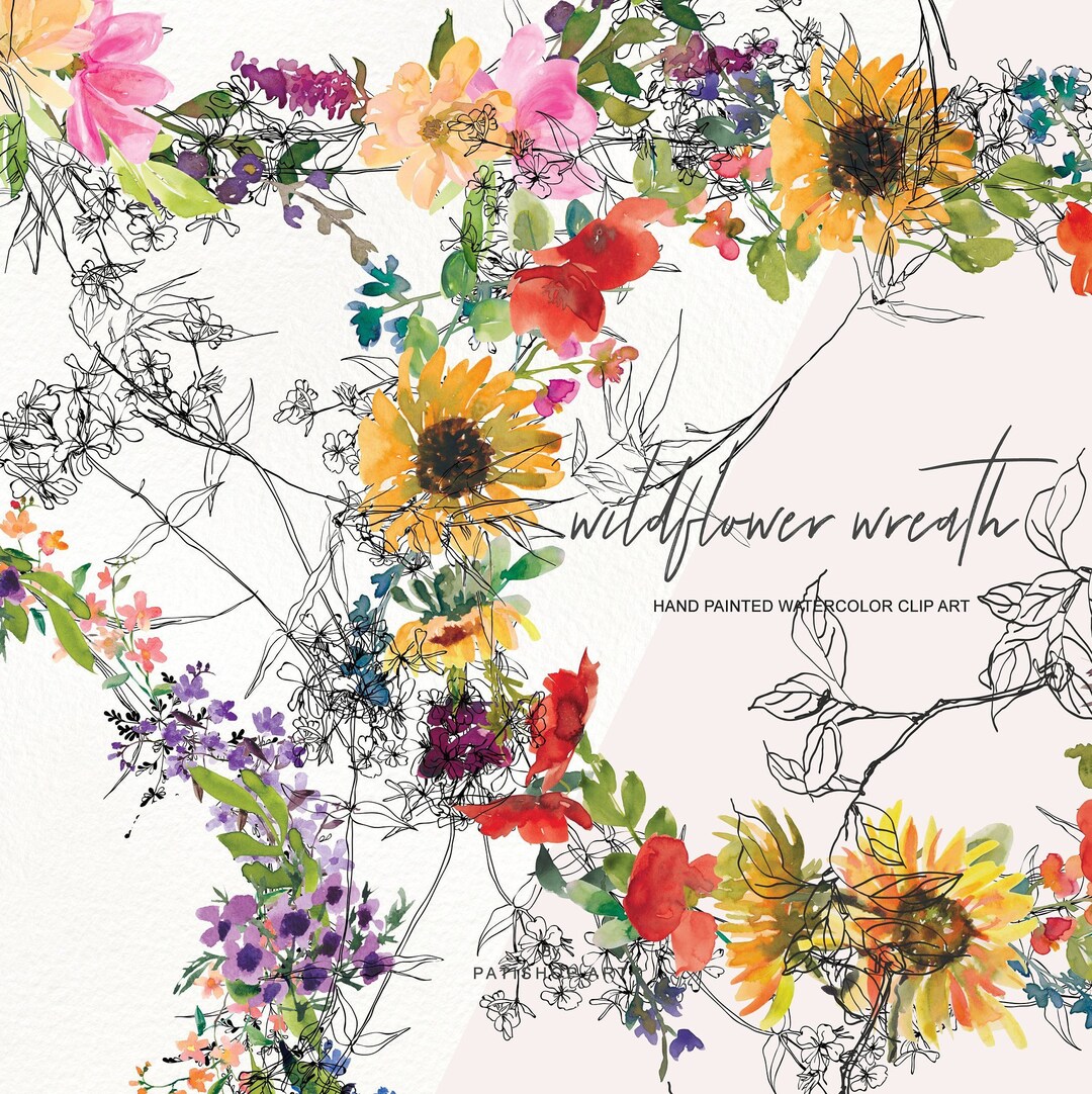 Wildflower Wreath Set, Sunflower Wreath Clipart, Summer Flowers ...