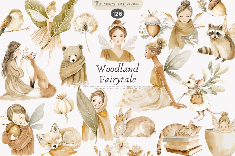 Vintage Sepia Fairy Woodland Clipart Png, Magical Forest Animals and ...