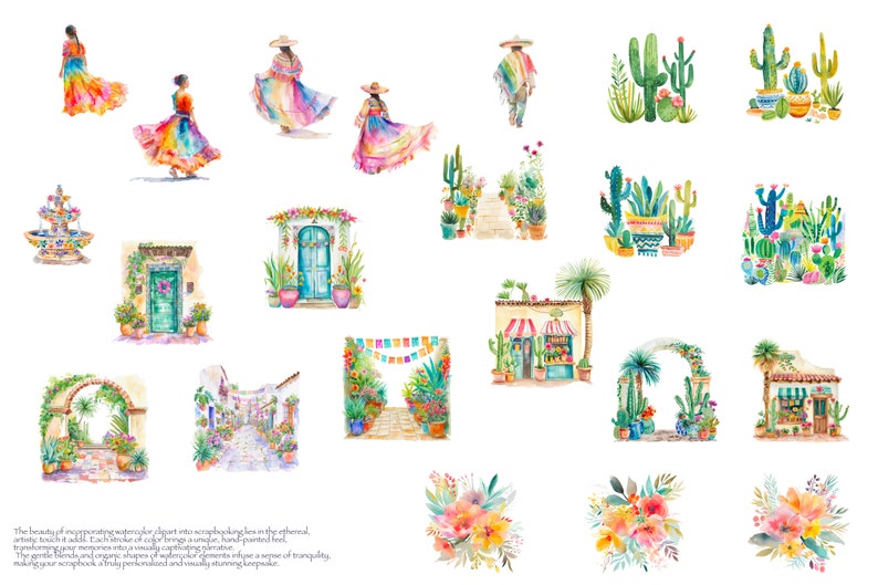 Mexican Fiesta Watercolor Clipart Png, Colorful Dancers Cactus and ...