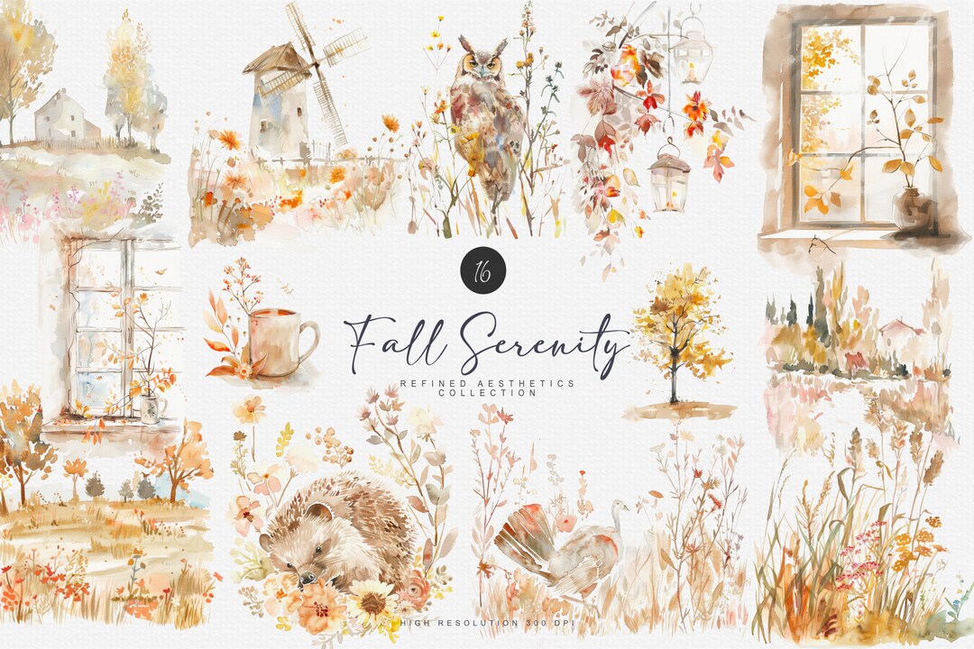 Watercolor Autumn Clipart Fall Sceneries Fall Foliage Autumn Field Fall ...