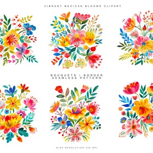 Colorful Fiesta Floral Clipart Png, Mexican Watercolor Bouquet ...