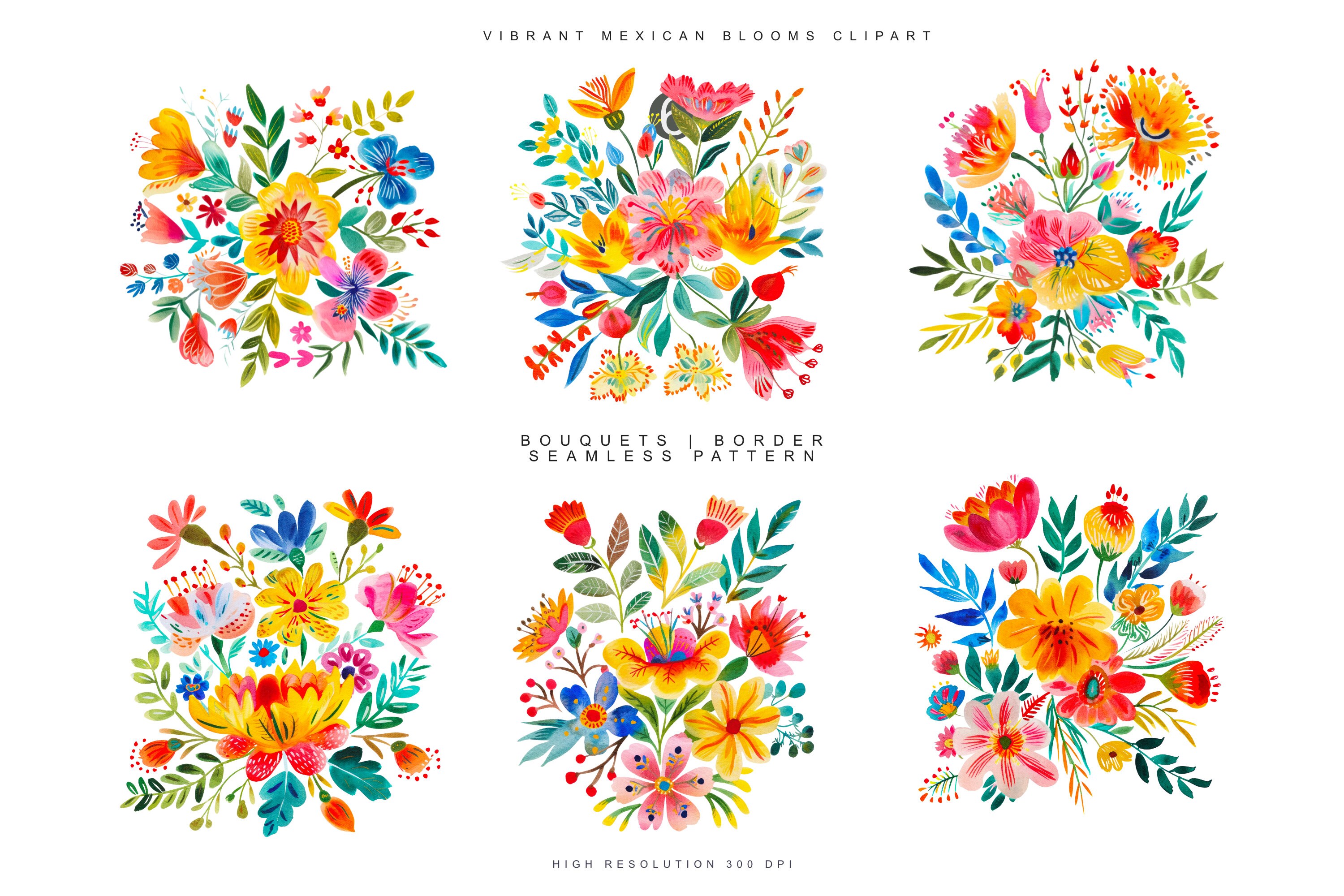 Colorful Fiesta Floral Clipart Png, Mexican Watercolor Bouquet ...