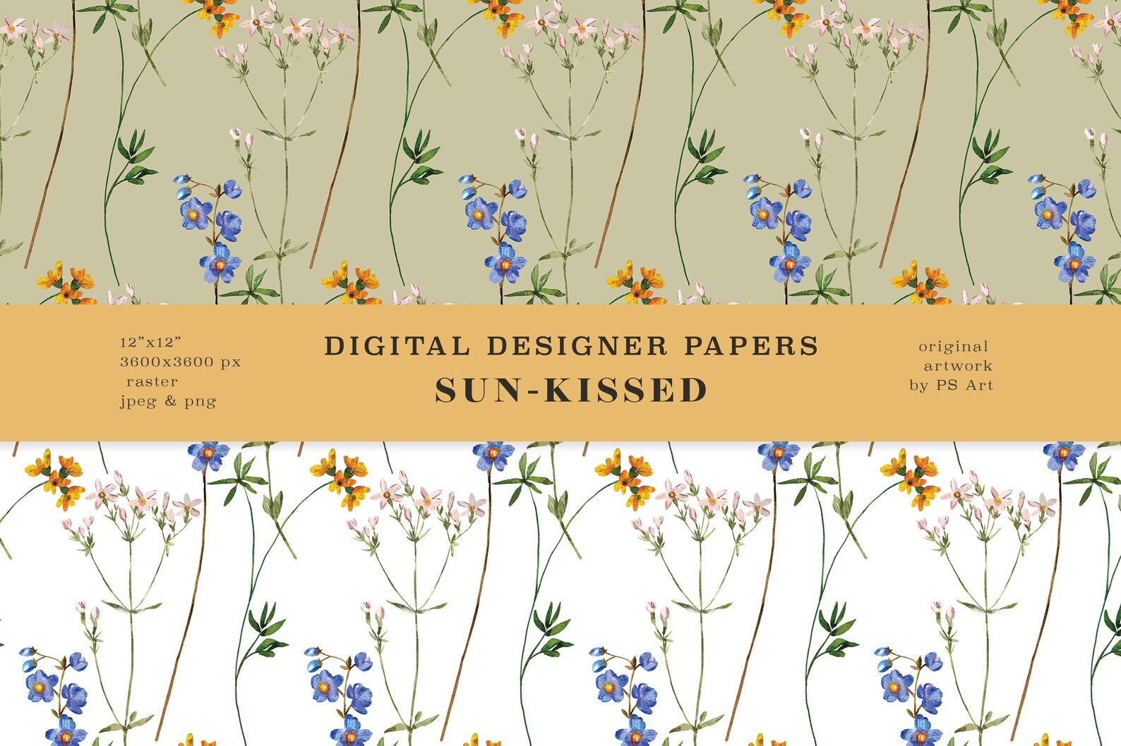 Watercolor Meadow Flowers Digital Papers, Scrapbook Papers, Seamless ...