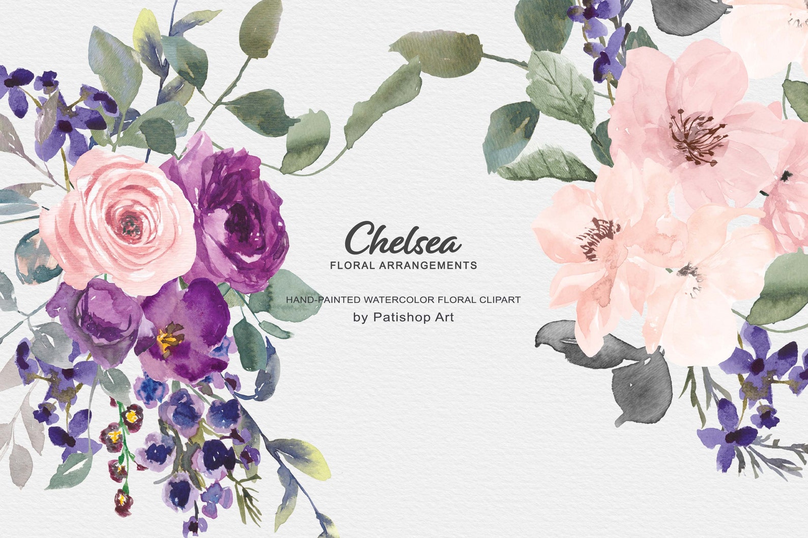 Watercolor Floral Clipart Purple Flowers PNG Blush - Etsy