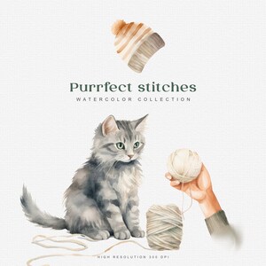 Watercolor Cat Knitting Clipart Png, Cozy Cats With Yarn and Playful ...