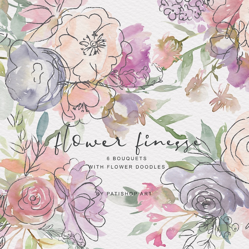 Watercolor Pastel Flowers Clipart Bouquets & Seamless - Etsy
