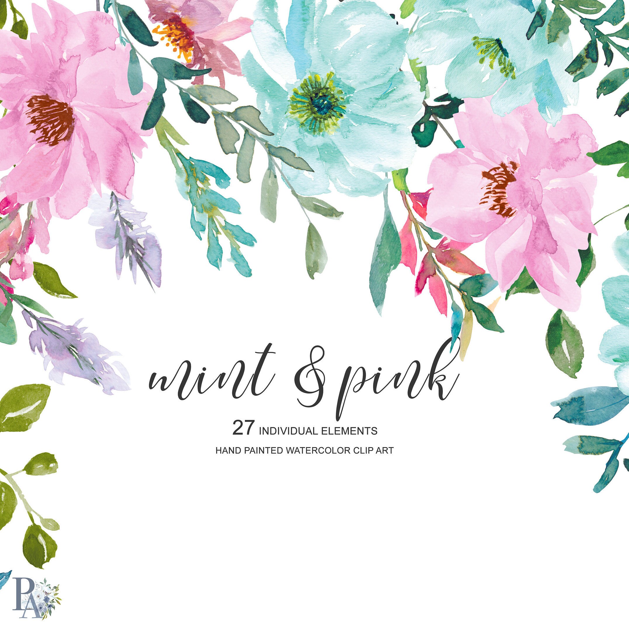 Craft Supplies & Tools Hand painted Watercolor Flowers Clipart Files ...