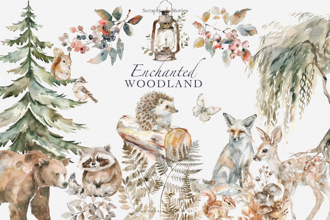 Watercolor Enchanted Woodland Clipart Set - Woodland Graphics ...