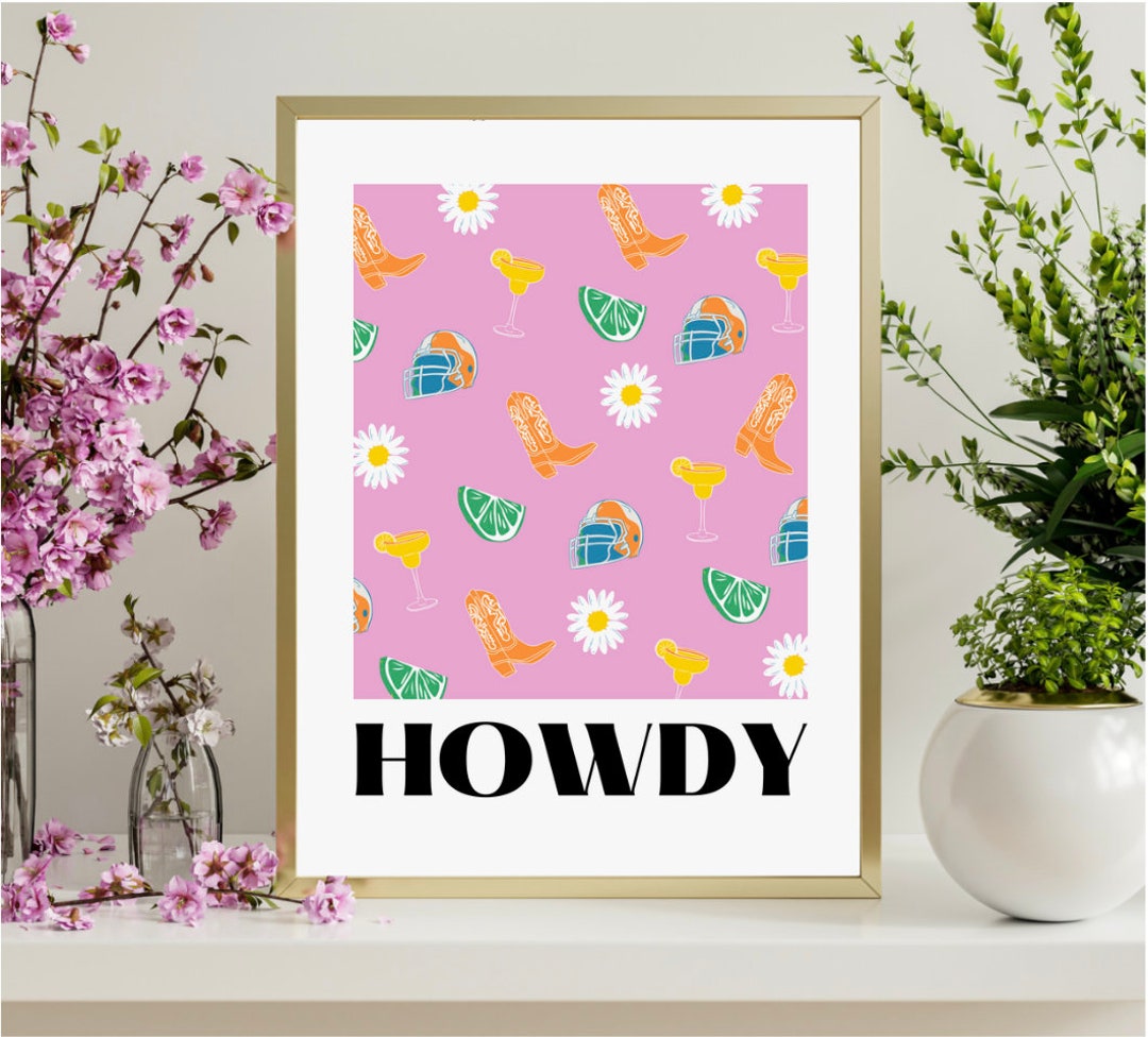 Howdy Pink Art Print Southern Country Poster City Cute Decor - Etsy