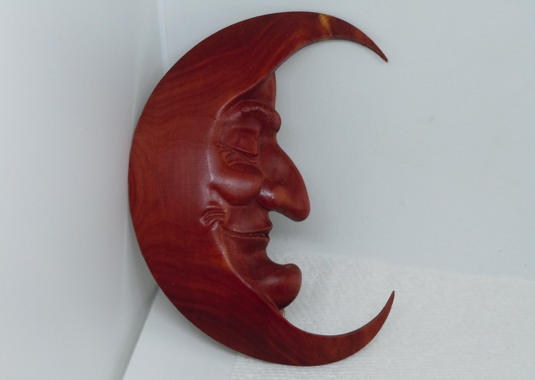 Wood Carved Moon Face - Etsy