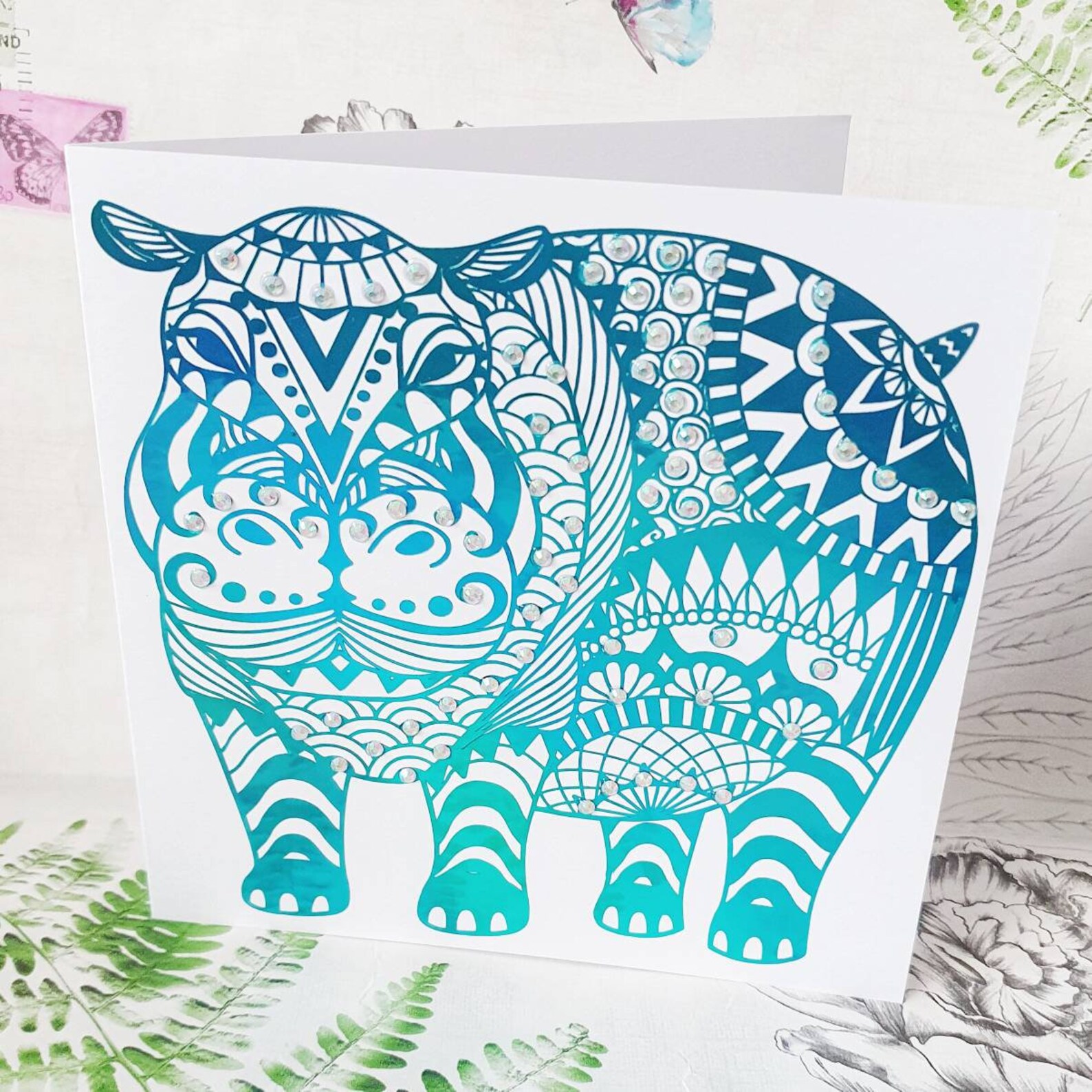 Handmade Hippo Card Hippopotamus Birthday Card Sparkly | Etsy