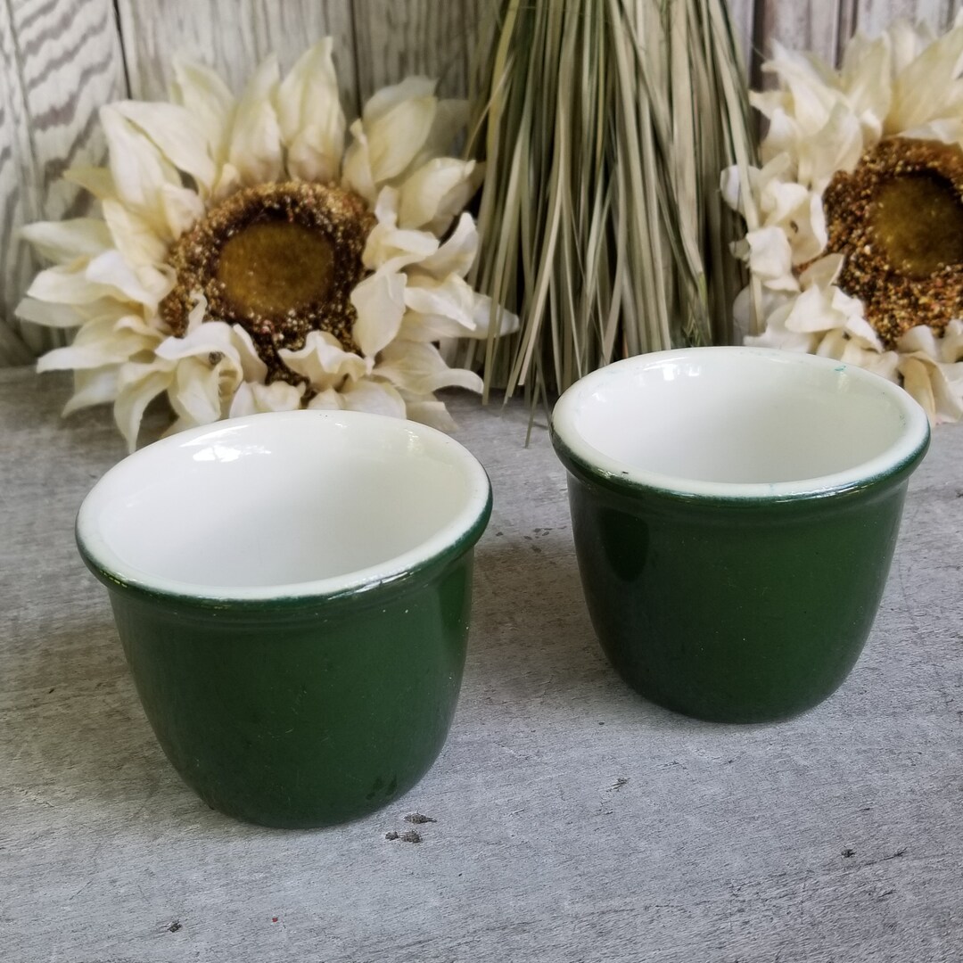 Vintage ABC Diamond USA Green Stoneware Ramekins ~ Stoneware Custard ...