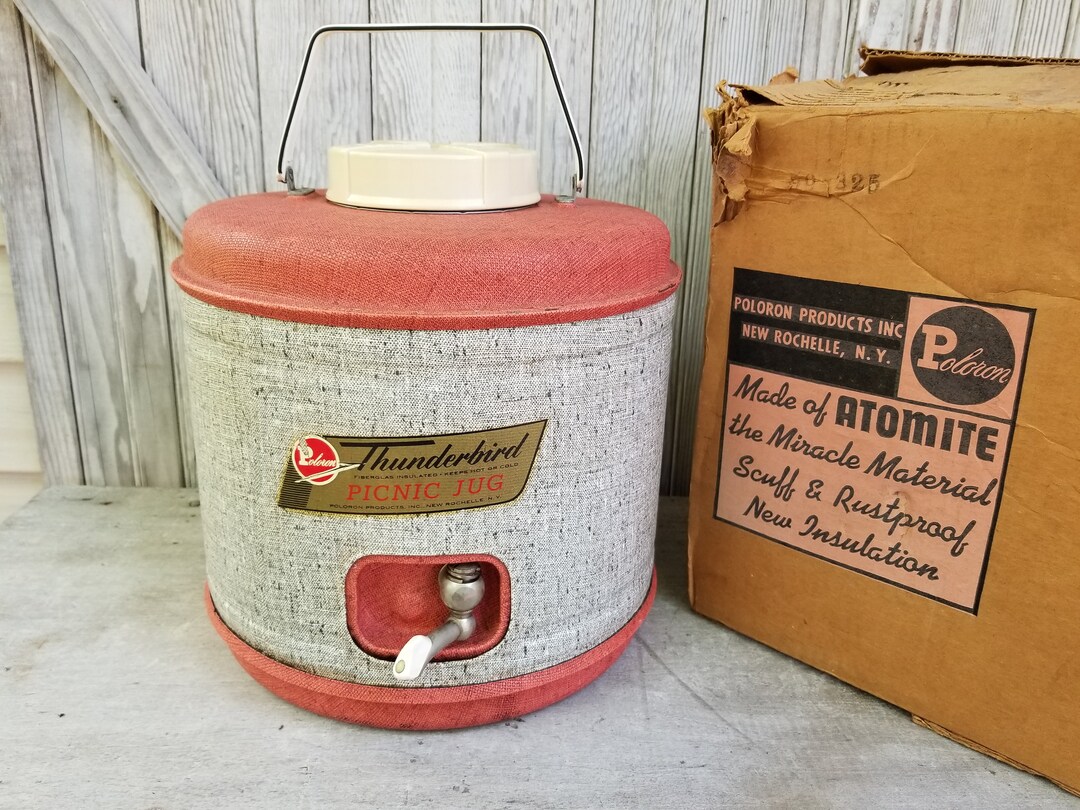 Vintage Poloron Coral & Gray Thunderbird Picnic Jug ~ Mid Century ...