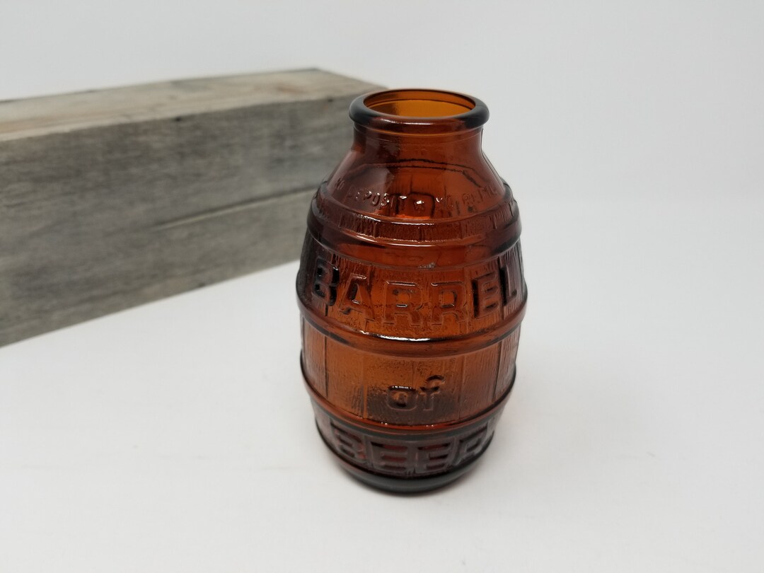 Vintage Amber Glass Barrel of Beer Bottle ~ Obear-nester Glass Co ...