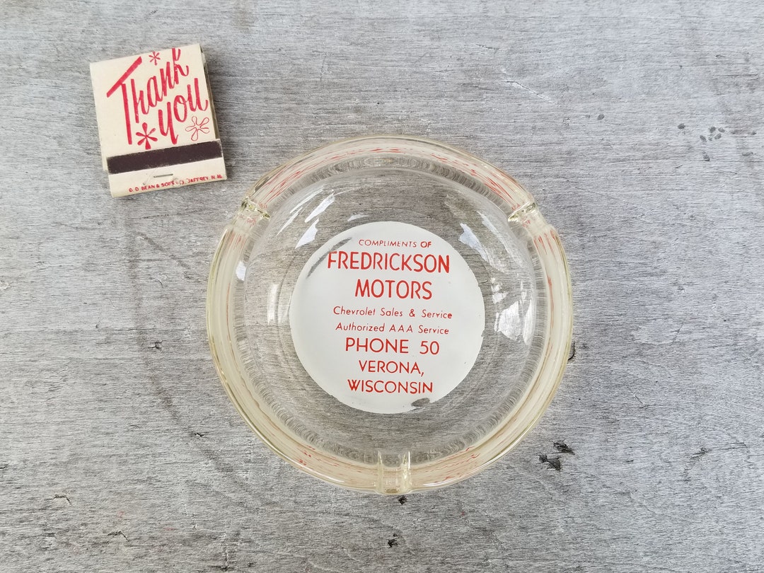 Vintage Glass Ashtray ~ Fredrickson Motors Verona Wisconsin ~ Service ...