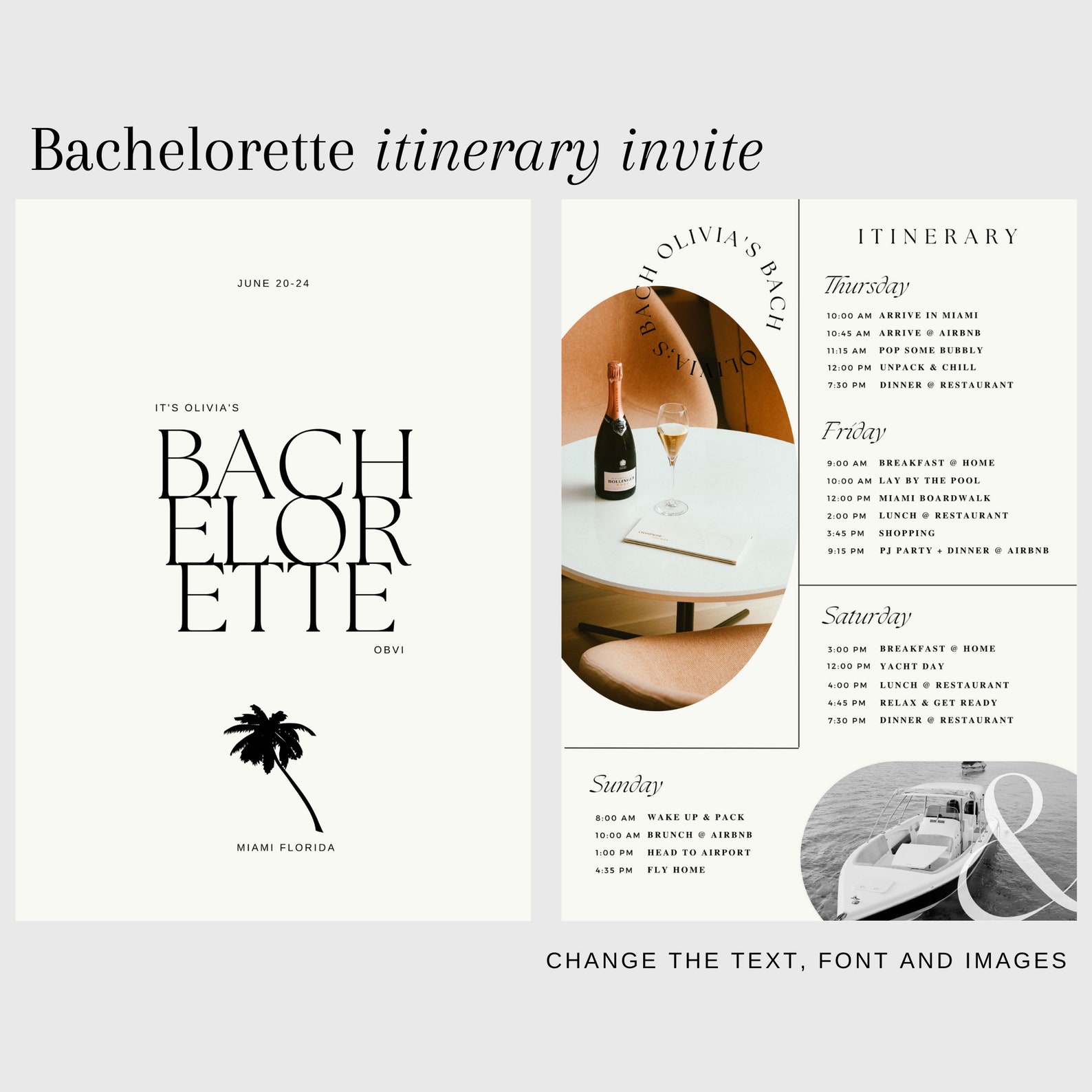 Bachelorette Itinerary Invite, Template Invitation Card | 5 X 7 ...