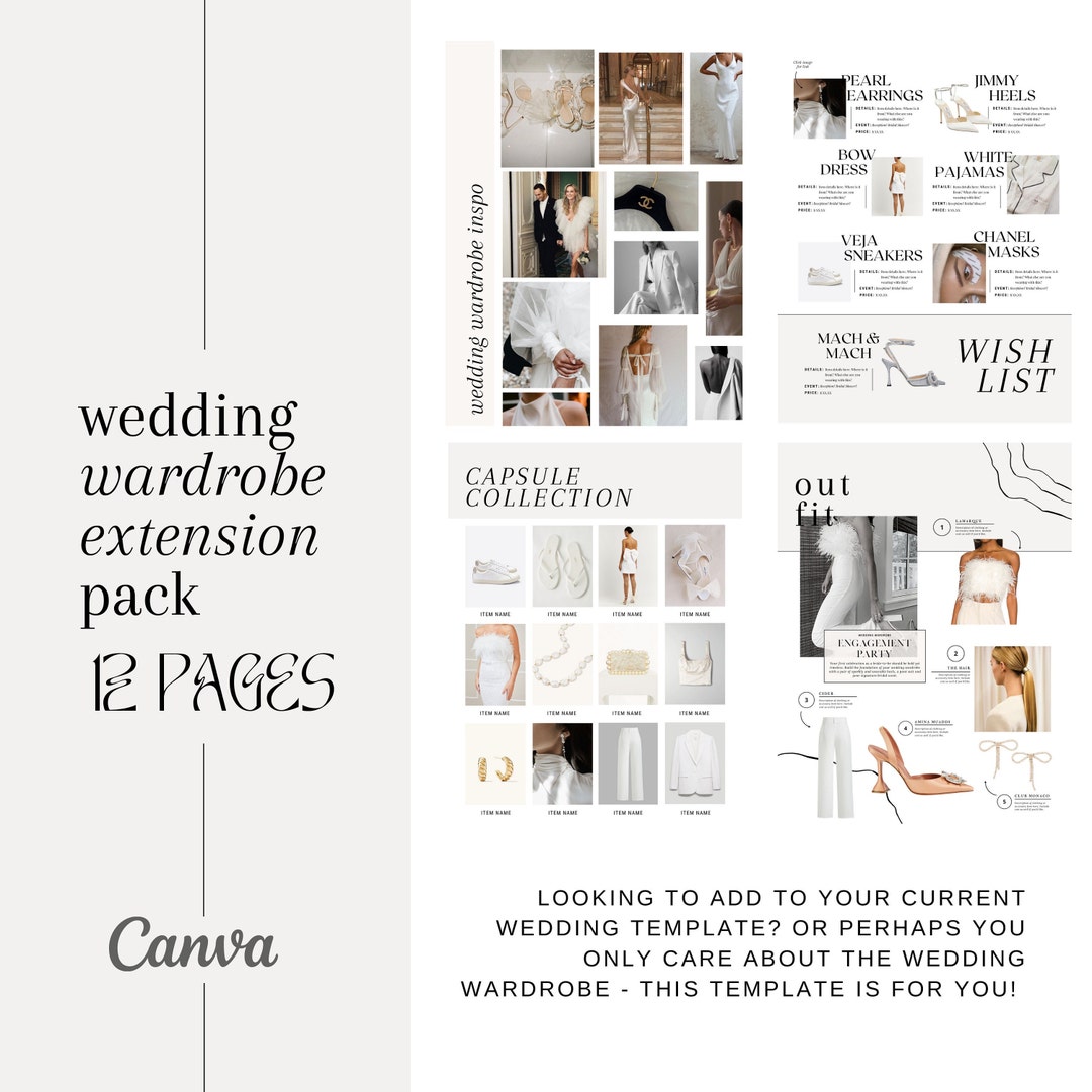 Wedding Wardrobe Template Extension Pack| Editable Canva Template With ...