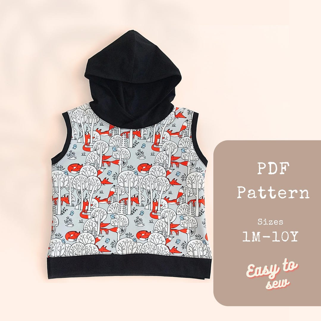 Sleeveless Hoodie Sewing Pattern PDF | Hoodie for Boys Sewing Patterns ...