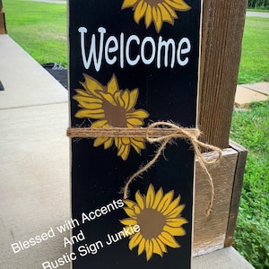 Sunflower Decor, Sunflower Porch Decor, Rustic Wood Welcome Signs ...