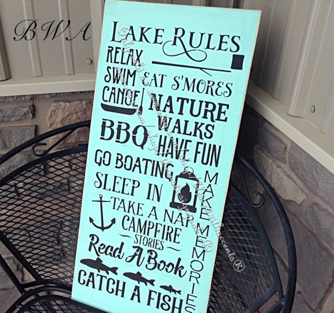 Lake Sign, Lake Rules Sign, Lake House Sign, Primitive Signs, Primitive ...