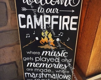 Welcome to Our Fire Pit Sign, Camping Signs, Camping Rules Sign ...