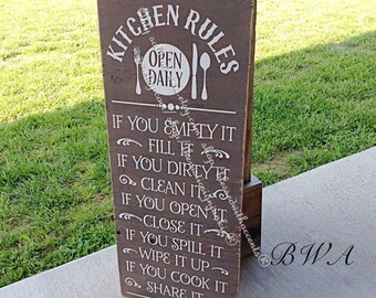 Kitchen Rules Sign, Kitchen Signs, Kitchen Sign, Kitchen Decor, Rustic ...