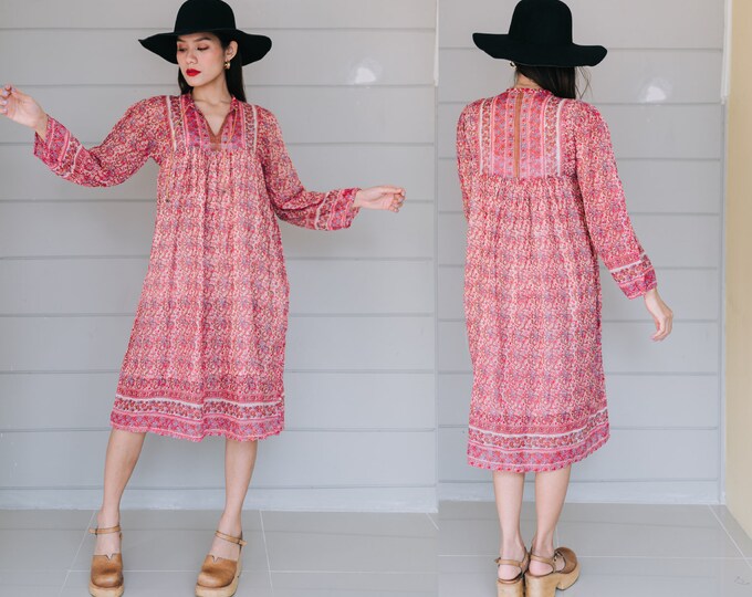 Vintage India Gauze Dress, 1970s Indian Cotton Gauze Dress, Vintage ...