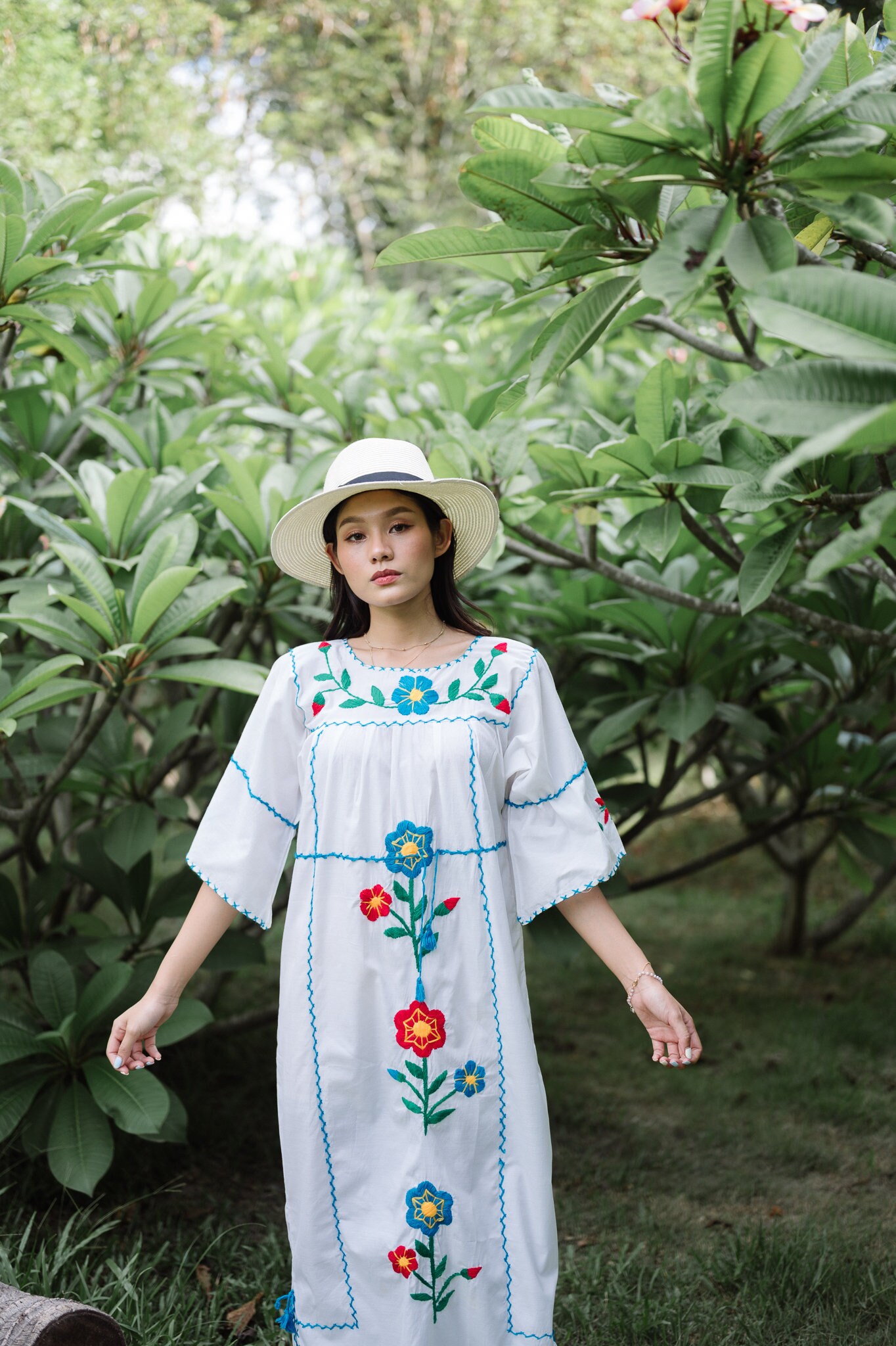 Mexican Maxi Dress With Floral Embroidery Mexican Traditional - Etsy