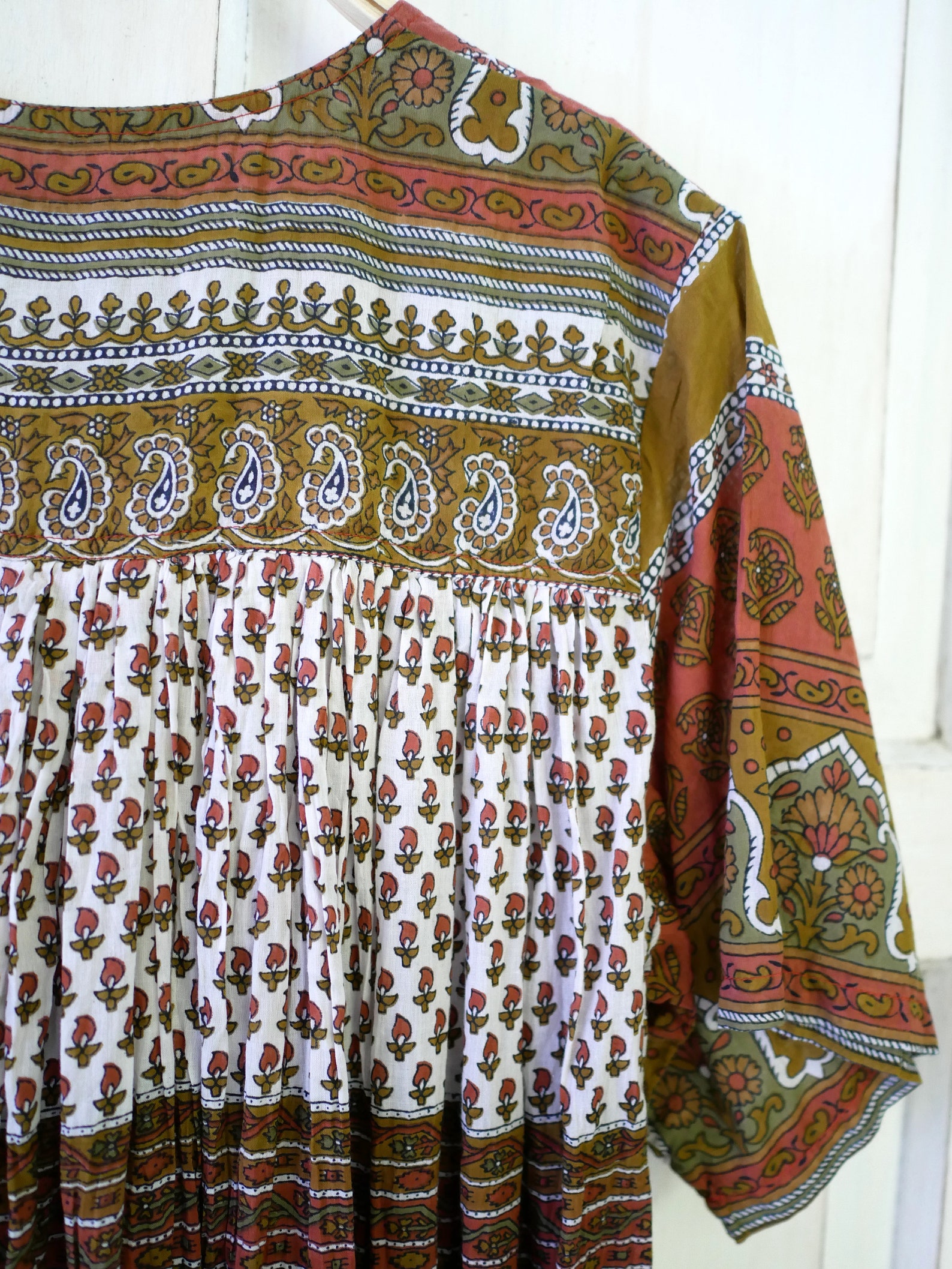 Vintage Indian Cotton Gauze Dress, Boho Hippie Dress, Ethnic Floral ...