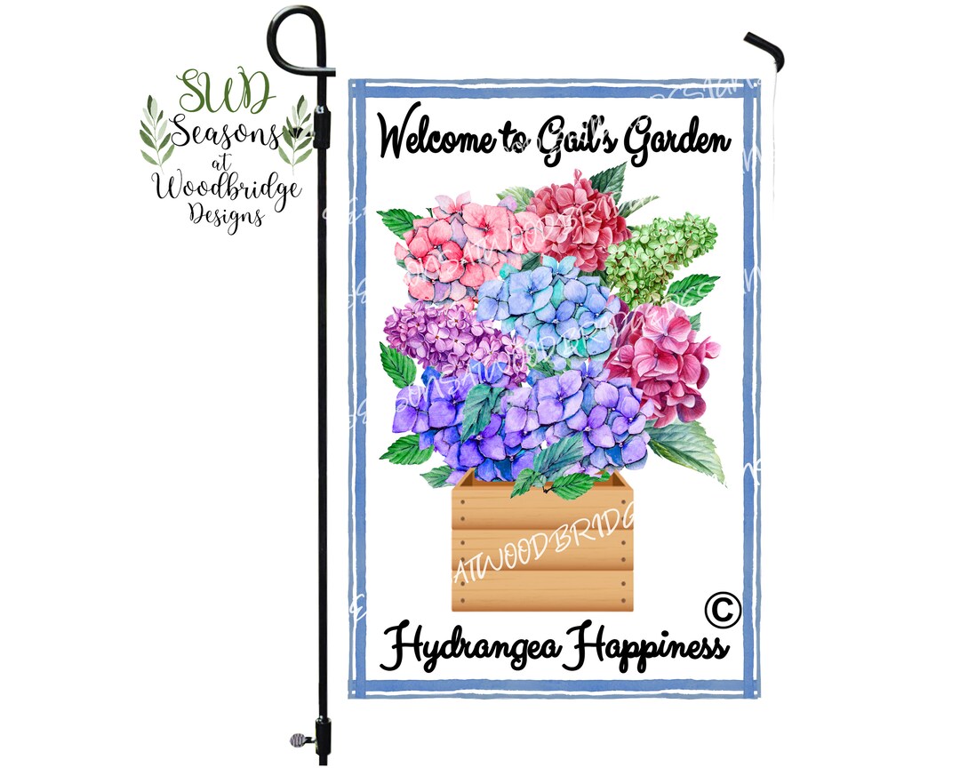 Personalized Garden Flag , Hydrangeas, Custom Welcome Sign, Outdoor ...