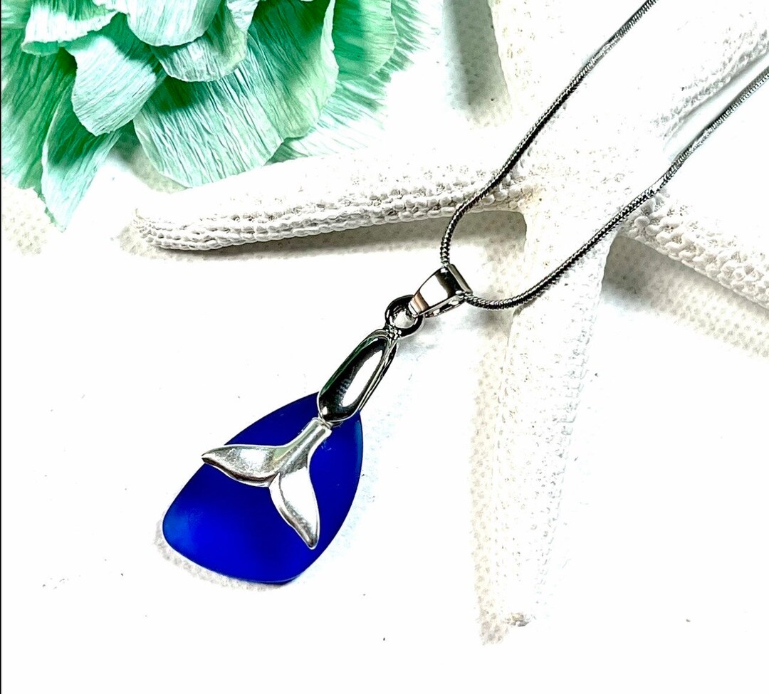 Sea Glass Whales Tail Necklace, Whales Tail Pendant Necklace, Whales ...