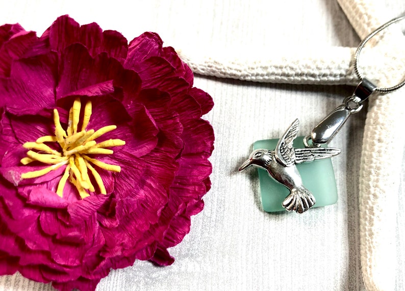 Sea Glass Hummingbird Necklace Hummingbird Necklace Green Sea | Etsy