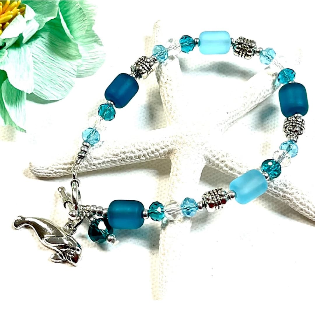 Sea Glass Manatee Bracelet, Manatee Bracelet, Manatee Jewelry, Nautical ...