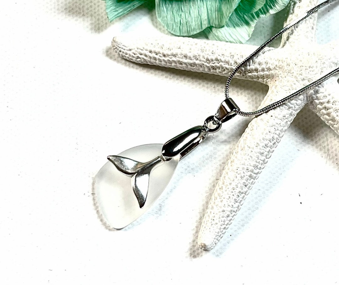 Sea Glass Whales Tail Necklace, Whales Tail Pendant Necklace, Whales ...