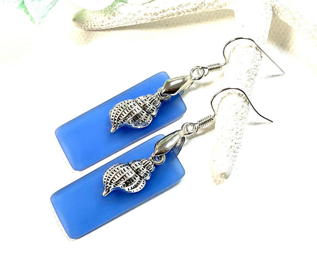 Sea Glass Conch Shell Earrings, Conch Shell Earrings, Sea Glass ...