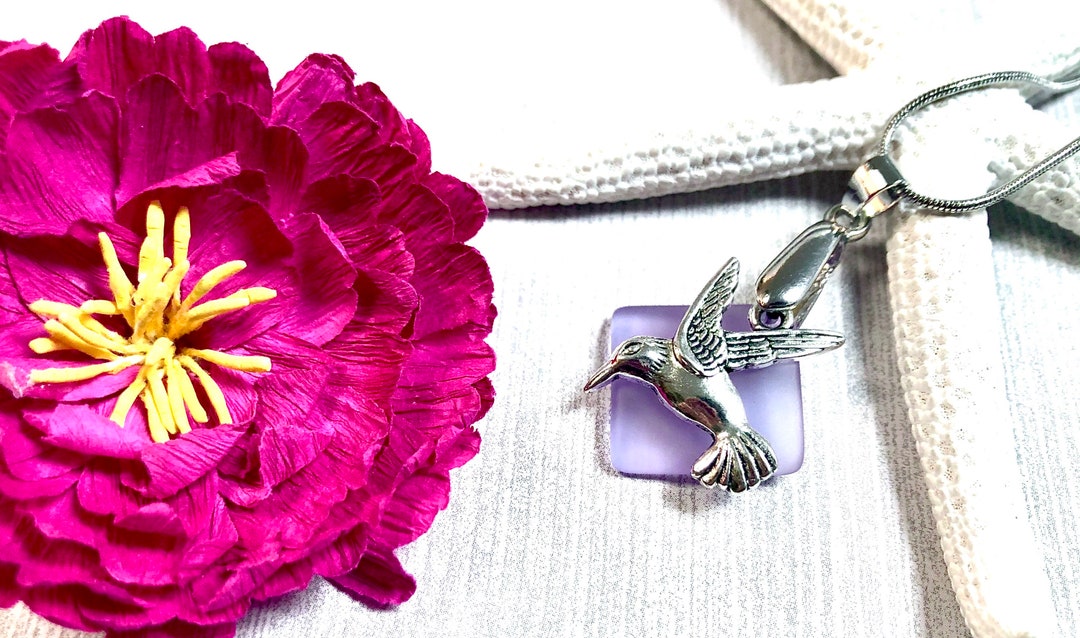 Sea Glass Hummingbird Necklace Hummingbird Necklace, Purple Sea Glass ...